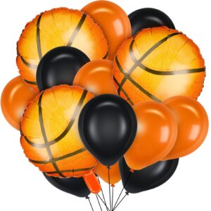 charniol 25 pcs basketball balloon 10" aluminum foil sport balloon latex black orange balloons basketball theme balloon for party baby shower