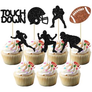 gyufise 28pcs rugby ball cupcake toppers black football players sport cupcake picks football cupcake toppers super rugby touch down sports theme baby shower birthday party cake decorations supplies