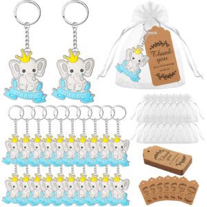 72 pieces baby shower thank you elephant keychain baby shower favor for boy it's a boy party favors return favors blue with organza bags and thank you tags for kids party supplies