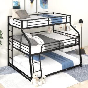 bellemave metal triple bunk beds twin xl/full xl/queen, made of heavy duty steel with long and short ladder and full-length guardrails for boys, girls, teens (black)