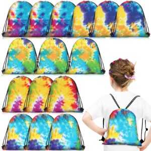 shappy 24 pcs tie dye party favor bags 11.8 inch tie dye drawstring backpack tie dye goodie gift bags birthday party supplies