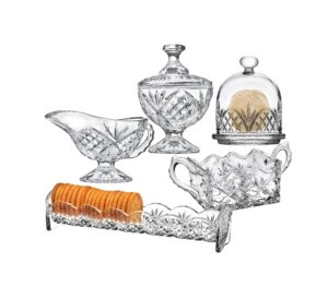 godinger serving hostess set - butter dish, sugar and creamer, packet holder, cracker tray - 5 piece set, dublin collection