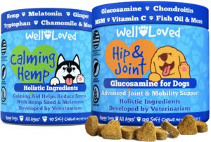 well loved calming chews for dogs + glucosamine for dogs hip and joint supplement, vet developed, made in the usa, natural ingredients