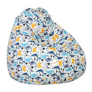 sattva stuffed animal storage bean bag chair for kids, zipper storage bean bag for organizing stuffed animals, dinosaur bean bag chair cover, (no beans)_white dino print