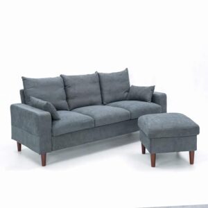 panana convertible sectional sofa small couch l-shaped 3 seat linen fabric sofa for small space (grey)