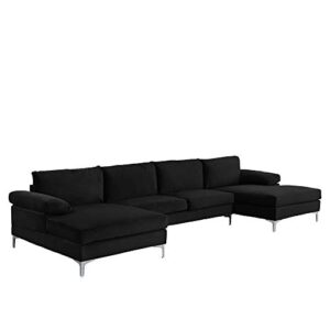 casa andreamilano modern large velvet fabric u-shape sectional sofa, double extra wide chaise lounge couch