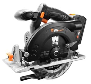 wen cordless circular saw, 6.5-inch blade with 20v max 4.0 ah lithium-ion battery and charger (20625)