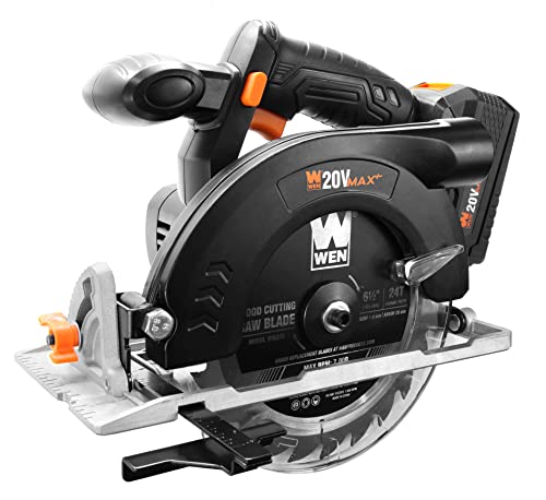 WEN Cordless Circular Saw, 6.5-Inch Blade with 20V Max 4.0 Ah Lithium-Ion Battery and Charger (20625)