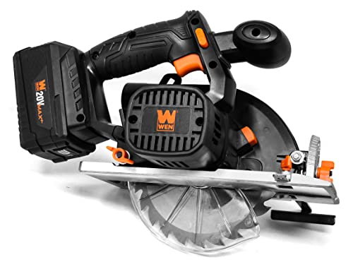 WEN Cordless Circular Saw, 6.5-Inch Blade with 20V Max 4.0 Ah Lithium-Ion Battery and Charger (20625)