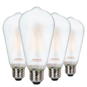 asoko st64 frosted led edison vintage light bulbs, 6w equivalent 60w 2700k warm white, dimmable led edison bulb antique led filament bulbs 4 packs