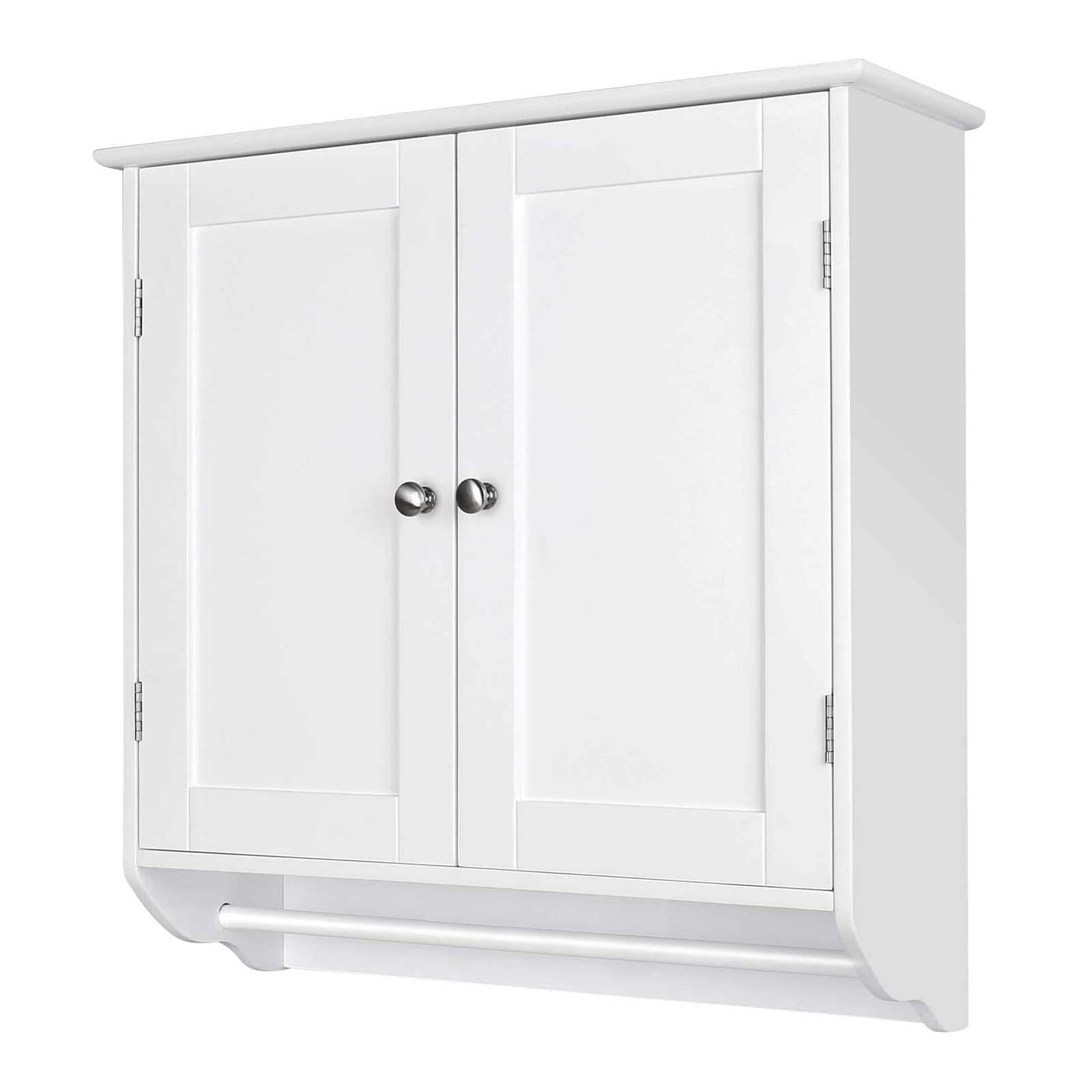 SOMY Bathroom Wall Cabinet, Over The Toilet Space Saver Storage Medicine Cabinet with 2 Doors Cupboard Adjustable Shelf and Towels Bar, White