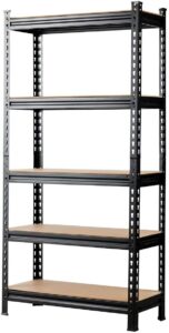 ldaily 5-tier storage rack, heavy duty steel shelf unit with adjustable shelves, boltless shelving for free combination, 60" commercial garage rack unit (1, black)