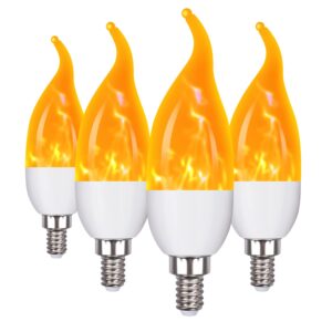 ohlgt e12 flame bulbs 4 packs, 3 mode led candelabra flame light bulb 2.0 watt warm white chandelier flame bulbs,1800k candle light bulbs, flame tip for christmas party decorations