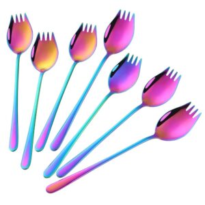 buyer star sporks metal 7-pack 18/8 stainless steel sporks for everyday household use, 7.6-inch / 1.6-ounce/ice cream spoon & salad forks, fruit appetizer dessert (rainbow)