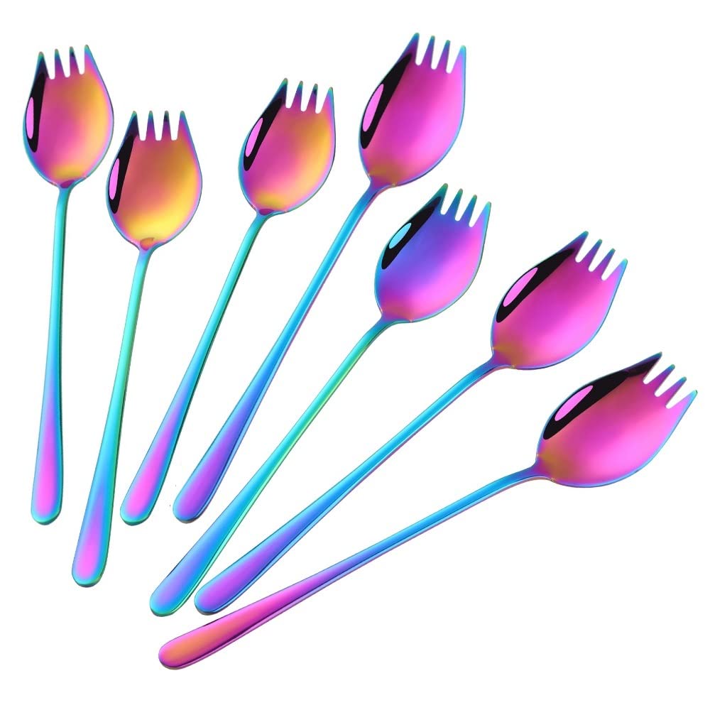 Buyer Star Sporks Metal 7-pack 18/8 Stainless Steel Sporks for Everyday Household Use, 7.6-Inch / 1.6-Ounce/Ice Cream Spoon & Salad Forks, Fruit Appetizer Dessert (Rainbow)