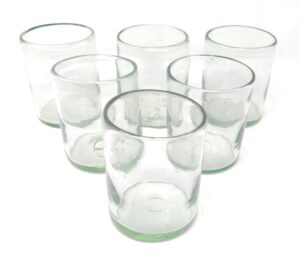 dos sueños hand blown mexican drinking glasses – set of 6 natural clear tumbler glasses (10 oz each)