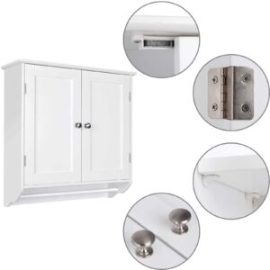 SOMY Bathroom Wall Cabinet, Over The Toilet Space Saver Storage Medicine Cabinet with 2 Doors Cupboard Adjustable Shelf and Towels Bar, White