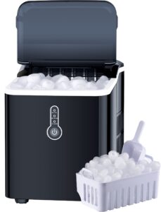 vestynska 26lbs ice maker countertop, portable machine, self-cleaning, 9 cubes ready in 8 mins, mini 1.5l capacity, compact electric maker, scoop & basket, bullet-shape, for camping/rv/party black