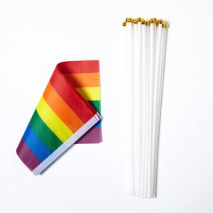 GentleGirl 12 Pack Pride Rainbow Flags Rainbow Small Mini Hand Held Stick Flag Gay LGBT Festival Party Parades Decorations