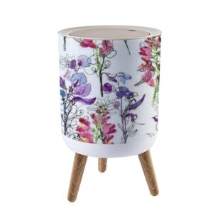 aliwhdfiaw press cover round trash bin with legs seamless floral with flowers drawing and painting push top trash can with lid dog proof garbage can wastebasket for living room 7l/1.8 gallon