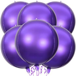 6 pack purple 22 inch 4d foil balloons big 360 degree round sephere mylar balloons mirror finish metallic balloons for wedding,birthday,bachelorette,baby shower decorations party supplies