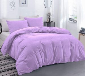 rrlinen 100% natural cotton 3 piece duvet cover set 600 tc breathable, lightweight duvet/comforter cover with pillow shams palatial king size - lilac duvet cover with zipper closure & 4 corner ties