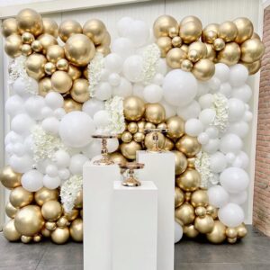 diy white gold balloons kit - 178 pcs balloon arch garland kit include white metallic gold confetti balloons for first communion baptism wedding bridal baby shower birthday party decorations backdrop