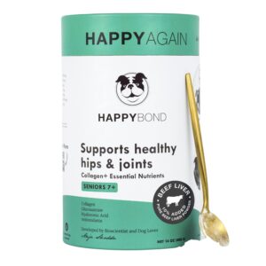 collagen supplement for dogs with beef liver - hip and joint care for senior dogs - functional topper with added glucosamine and hyaluronic acid - by holi and happy bond