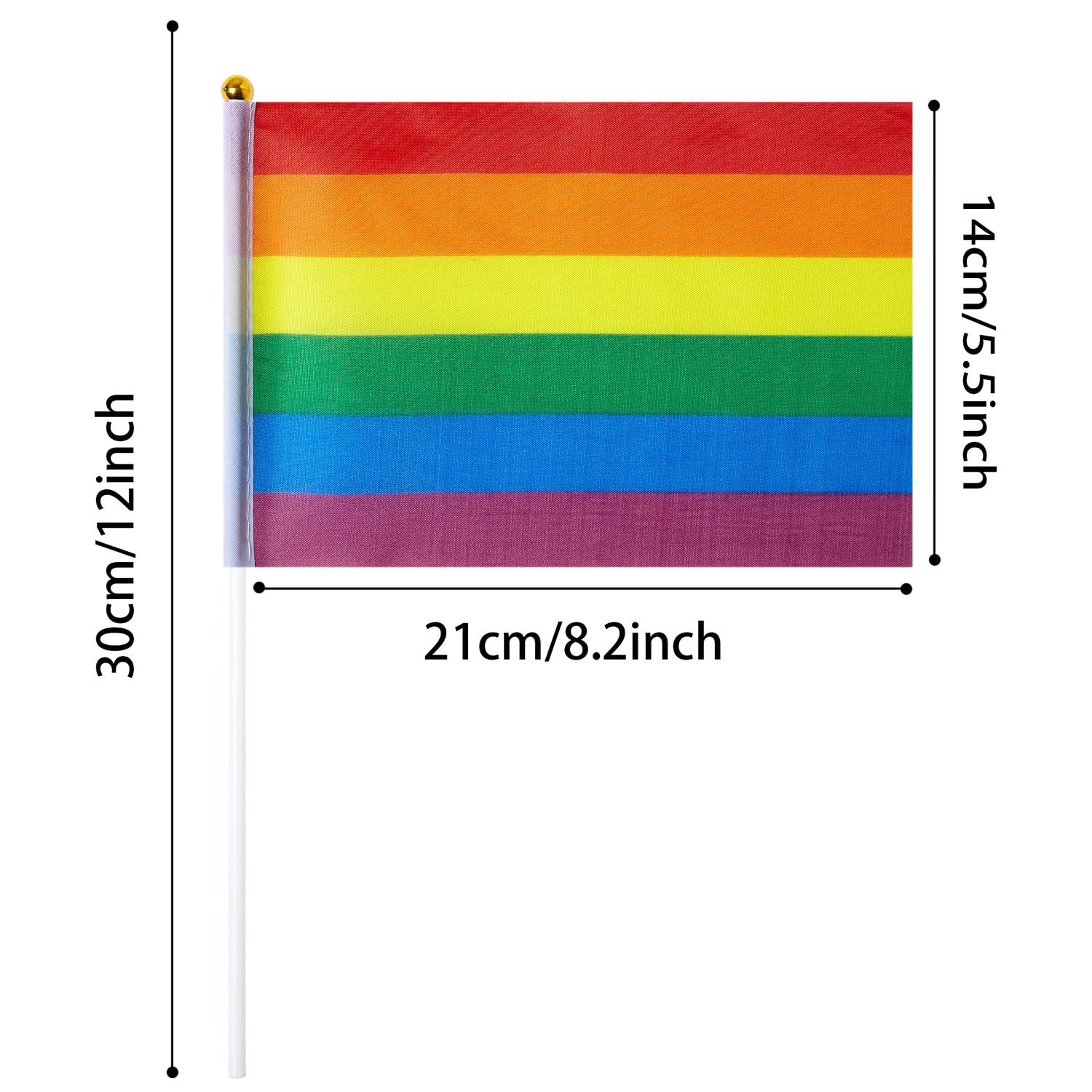 GentleGirl 12 Pack Pride Rainbow Flags Rainbow Small Mini Hand Held Stick Flag Gay LGBT Festival Party Parades Decorations