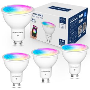 lightinginside gu10 smart light bulbs 50w equivalent, 38°beam angle, smart bulb compatible with alexa/google assistant/smart life, 5w 420lm, rgbcw spotlight track light, 2.4ghz wifi, etl listed, 4pcs