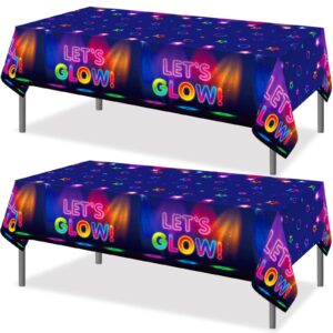 tegeme 2 pieces glow tablecloth 86 x 51 inch glow in the dark tablecloth disposable tablecloths for glow theme neon party black light party supplies