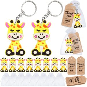 elecrainbow 60 pack giraffe party favors include 20 keychains, 20 thank you tags, 20 goodie bags for giraffe keychain return gift,women girls birthday,baby shower,goodie bag fillers