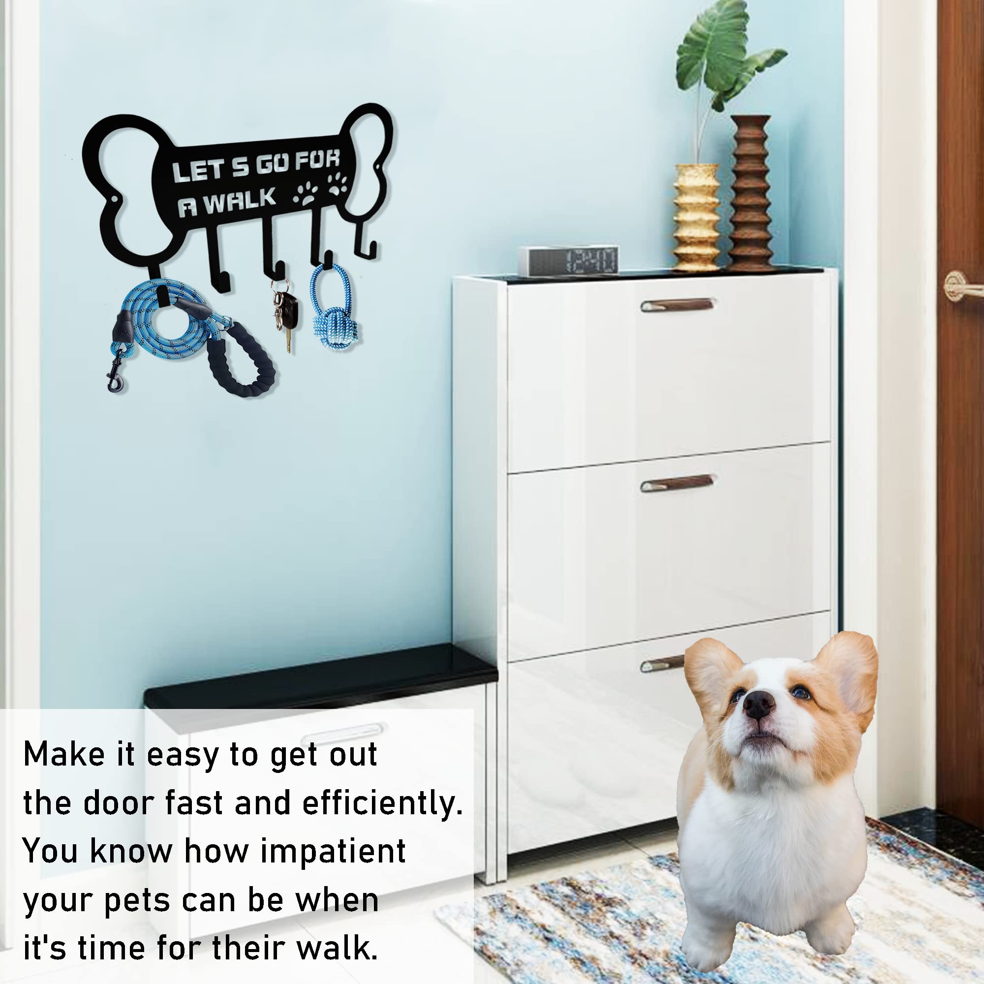 BiaGift Dog Leash Holder for Wall, Dog Stuff Storage Organizer, Mail Organizer and Key Holder Wall Mount with Lets Go for A Walk - Dog Leash, Dog Stuff, Key, Organizer Wall for Entryway, Farmhouse