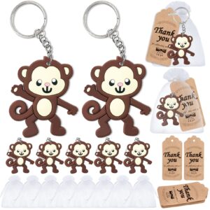 elecrainbow 60 pack monkey party favors include 20 keychains + 20 thank you tags + 20 goodie bags for monkey lover, birthday return gift, safari jungle zoo animal party, baby shower, wild one party