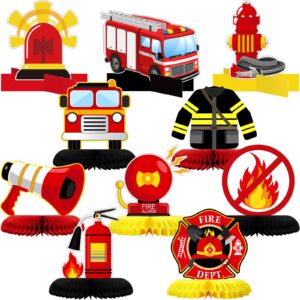 10 pcs firetruck birthday party decorations fire truck themed table supplies firetruck honeycomb centerpieces fire truck plates firefighter fire hat extinguisher fireman party favors supplies for kids