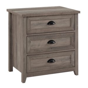 walker edison hazel modern farmhouse 3 drawer framed nightstand with half-moon handles, 25 inch, grey wash