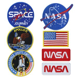 7pcs nasa patch, iron on patches space badge sew on space shuttle embroidered and us flag patches for jackets backpacks caps hats bags clothing