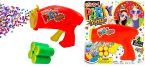 confetti party poppers gun party supplies (1 gun 4 shots) plus sticker reusable multicolor metallic confetti poppers gun confetti gun party favors kids & adults birthday parties crazy hour fun 955-1s