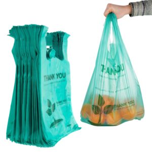 stock your home eco grocery bags disposable (200 pack) t-shirt thank you bag with handles for supermarket, groceries, produce, shopping, trash, small baggies bulk