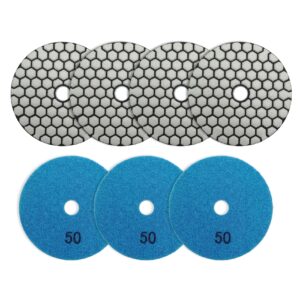 brschnitt dry diamond polishing pad set,7pcs 4 inch #50 for stone marble quartz granite sanding disc countertop polish polisher pads kit tools used on grinder or polisher