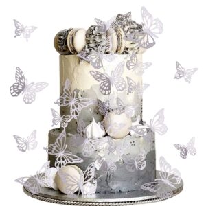 40 pcs laser 3d butterfly cupcake toppers hollow arts butterfly cake decorations for baby shower wedding fairy birthday party supplies butterfly wall sticker decoration mixed styles silver