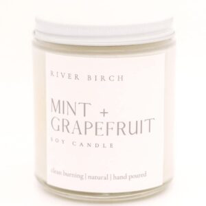 river birch candles mint + grapefruit scented candle | premium, all-natural, non-toxic, soy candles | 8.5oz 40 hr burn time | cozy relaxing gifts for home