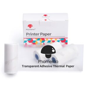 phomemo transparent adhesive thermal sticker paper 50mm, compatible with phomemo m02/m02s/m02 pro/m03/m03as/m04s/m04as mini thermal printer, black text, 3 rolls