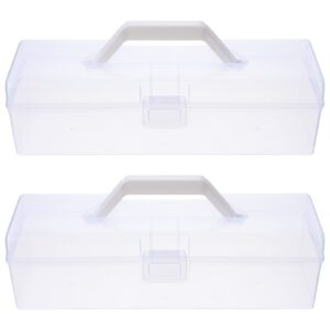 vicasky plastic storage box, 2pcs clear organizer container with handle, multipurpose storage for first aid, sewing, painting arts tools