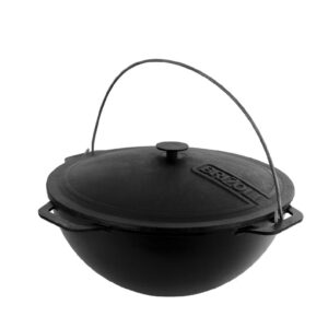 brizoll cast iron uzbek kazan dutch oven pot with lid 10.5 qt. (10 l) asian cauldron camping wok cooking kitchen