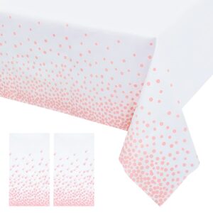 mulbozy 2 pcs rose pink dot white plastic tablecloth for rectangle table, rose pink dot confetti party table covers for baby shower, wedding, anniversary, birthday party decoration, 54 × 108 inches