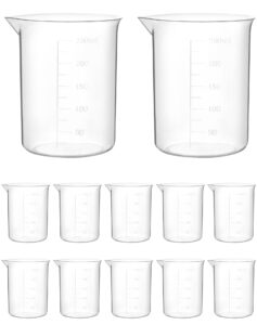 qwork plastic beakers, 250ml, 12 pieces, polypropylene, raised graduations, tapered spout