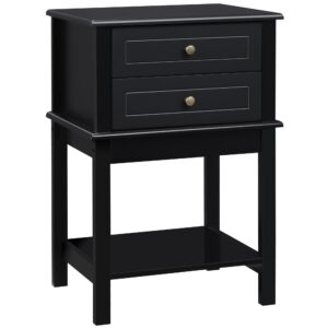 homcom side table with 2 storage drawers, modern end table with bottom shelf for living room, home office, black