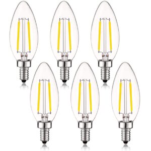 shuwdkar 2w led candelabra bulb 25w equivalent e12 dimmable led bulbs clear filament vintage home decoration candle light bulbs b11 2700k warm white,6 pack