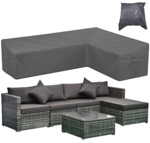 skyour patio furniture sectional couch sofa cover gray weatherproof heavy duty 420d oxford outdoor l shaped sectional garden rattan corner sofa furniture protector covers (left side long: 112x87in)